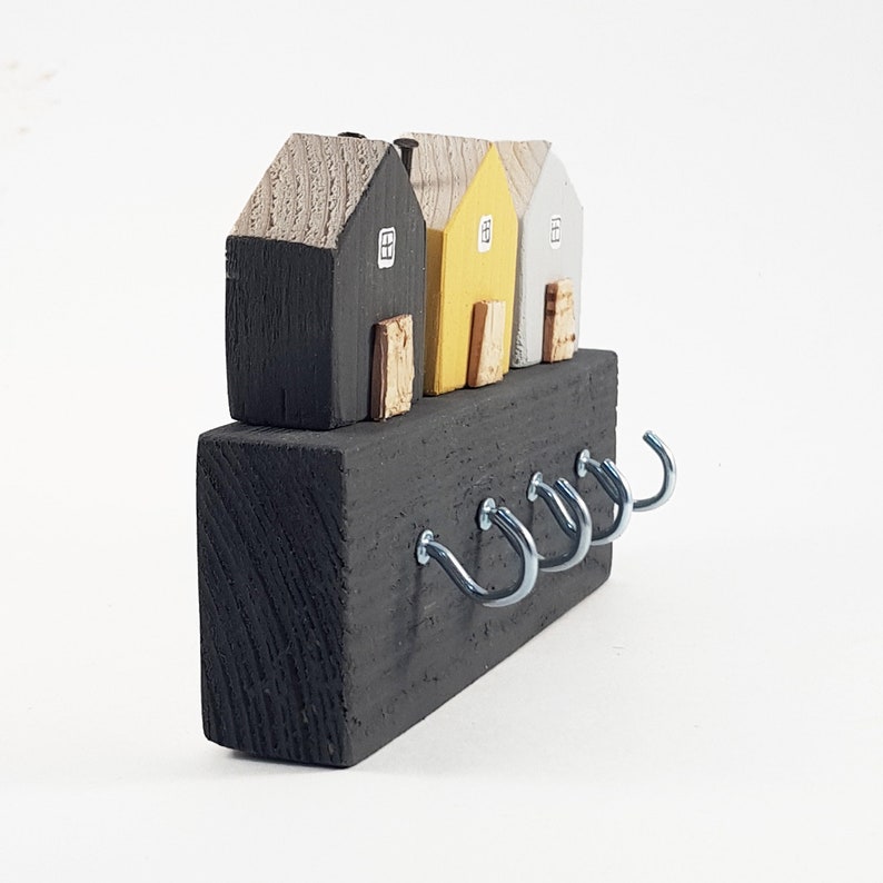 Key Holder With Grey and Yellow Wooden Houses Key Holder for - Etsy