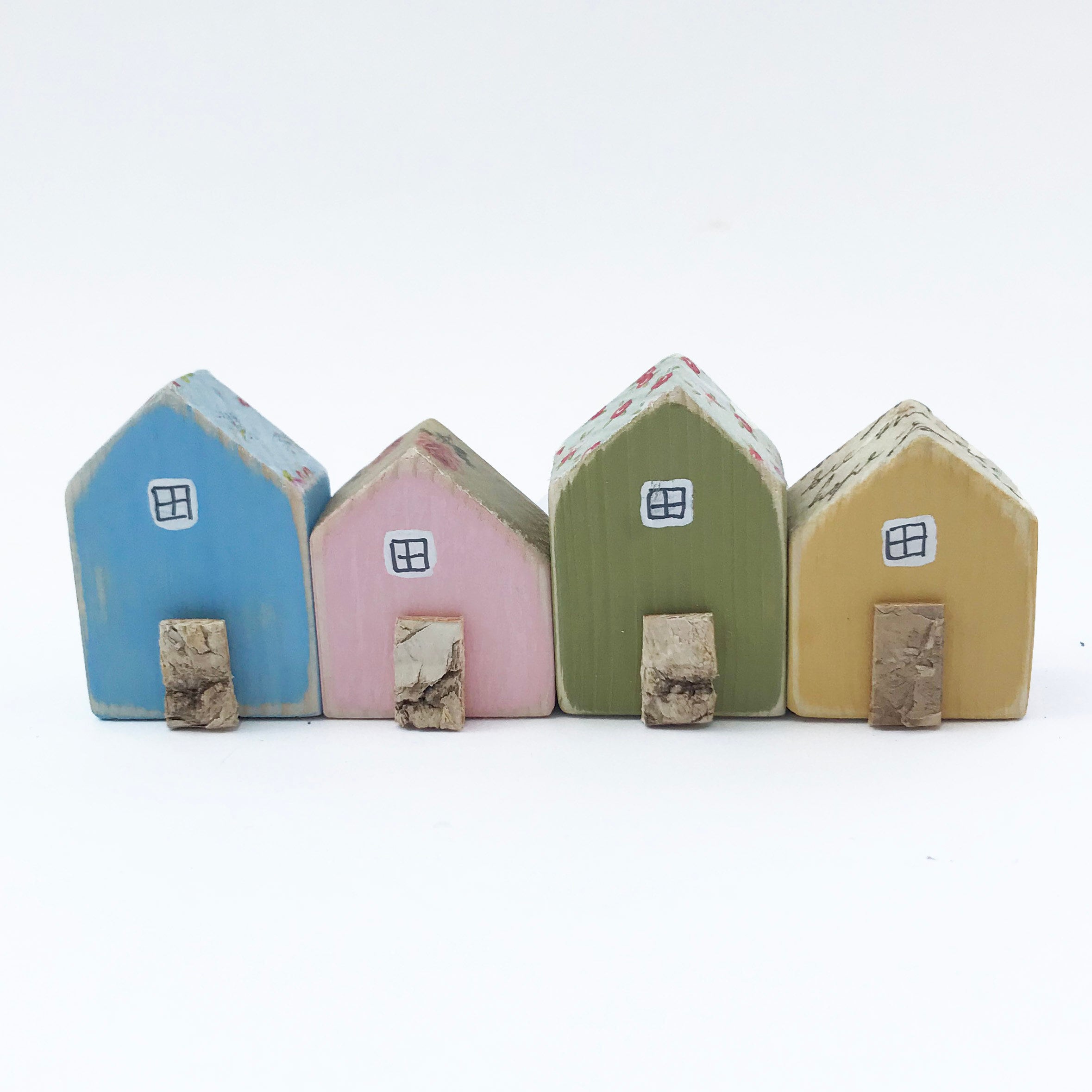 Tiny Row of Wooden Houses Mini Wooden House Ornaments Unique - Etsy UK