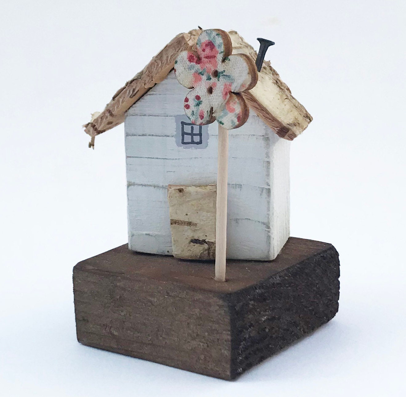 Mini Decorative Wooden House With Floral Tree Miniature - Etsy
