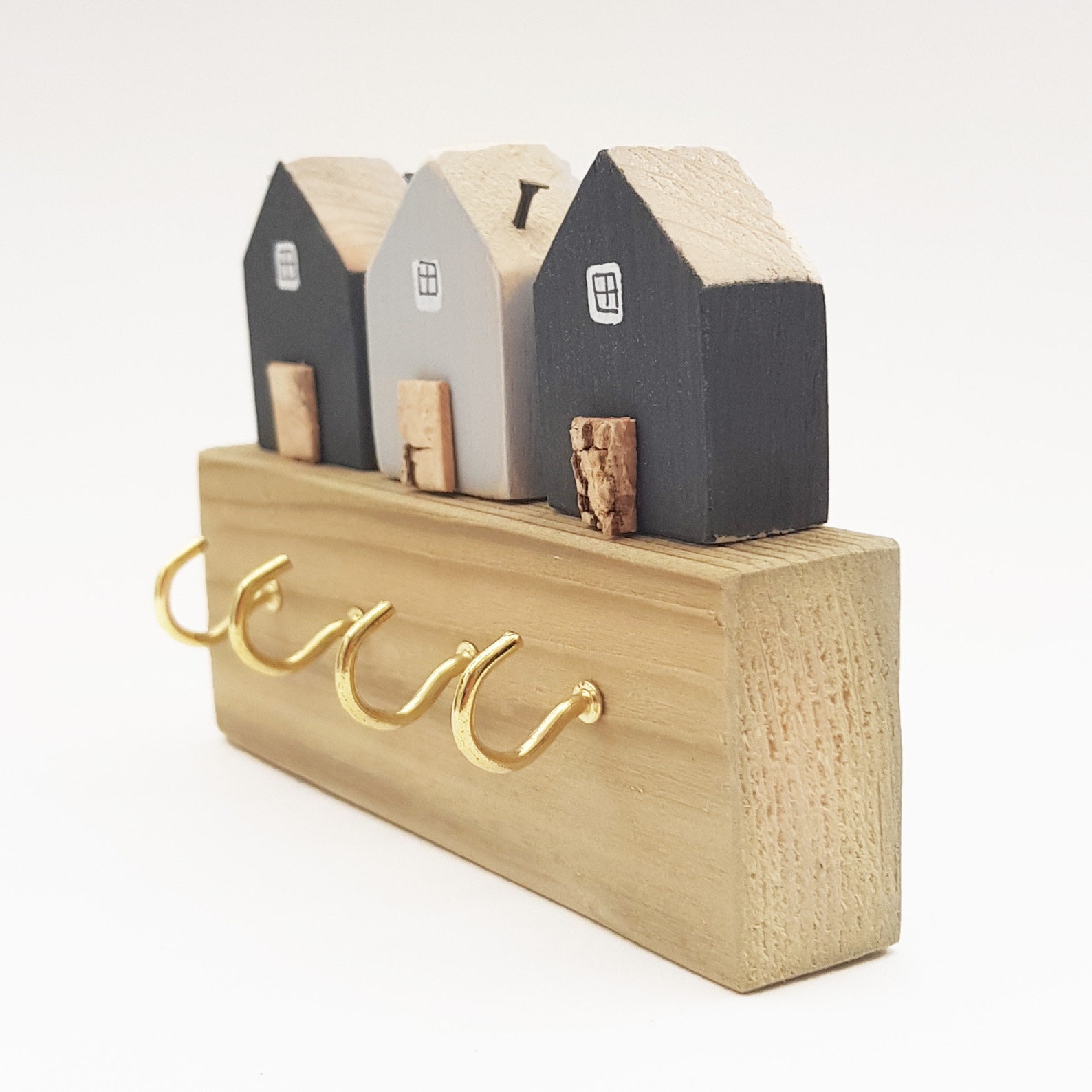 Wooden Key Holder for the Wall With Little Wooden Houses | Etsy UK
