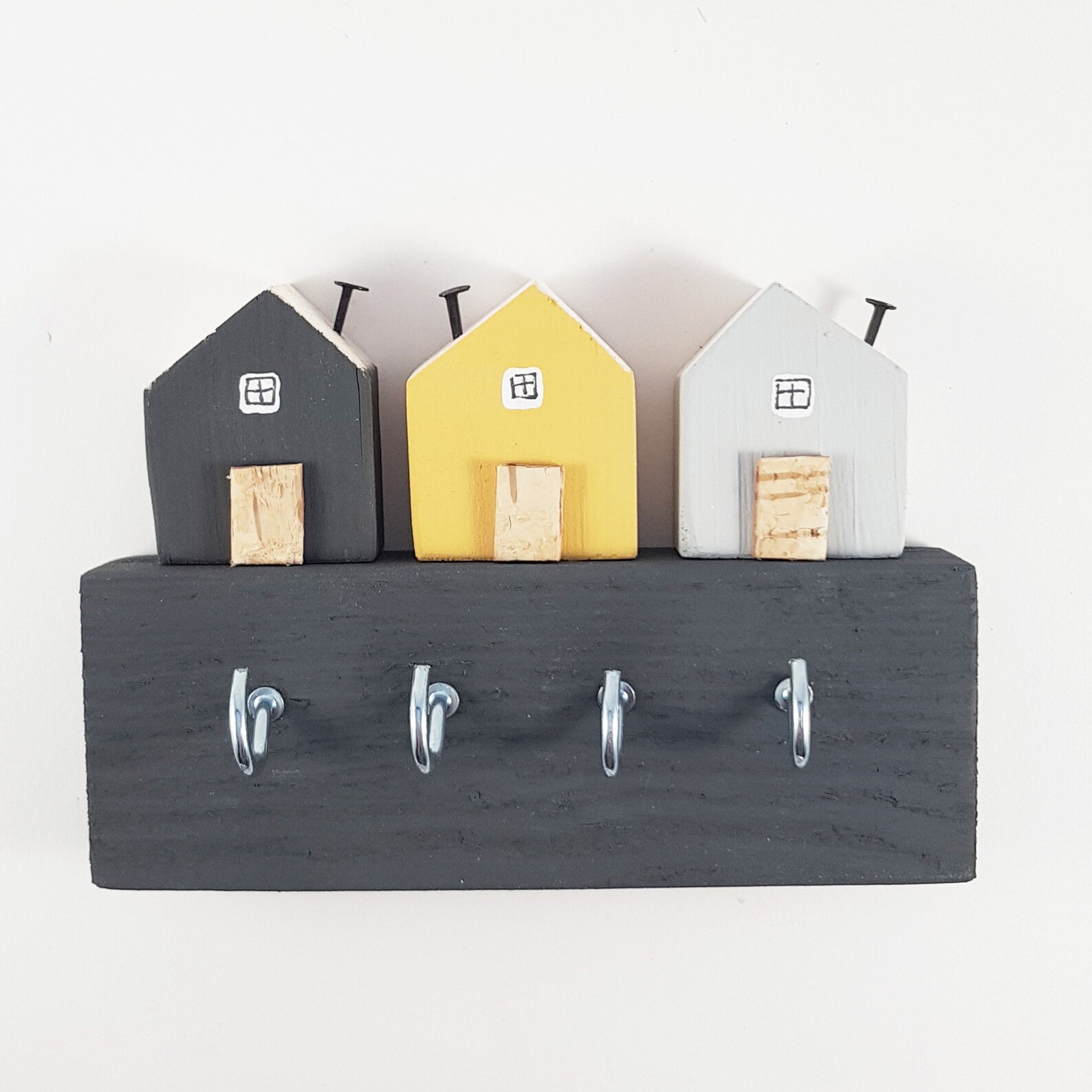 Key Holder With Grey and Yellow Wooden Houses Key Holder for - Etsy