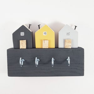 Key Holder With Grey and Yellow Wooden Houses Key Holder for Wall Key ...