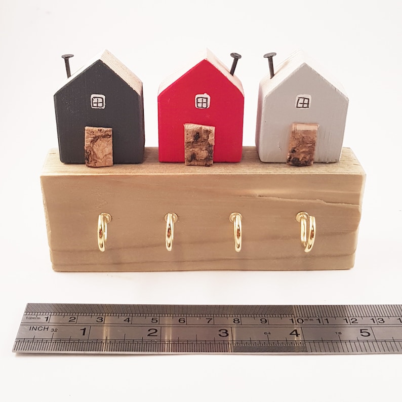 Grey and Red Wooden Key Holder Wood Key Holder for Wall Key - Etsy UK