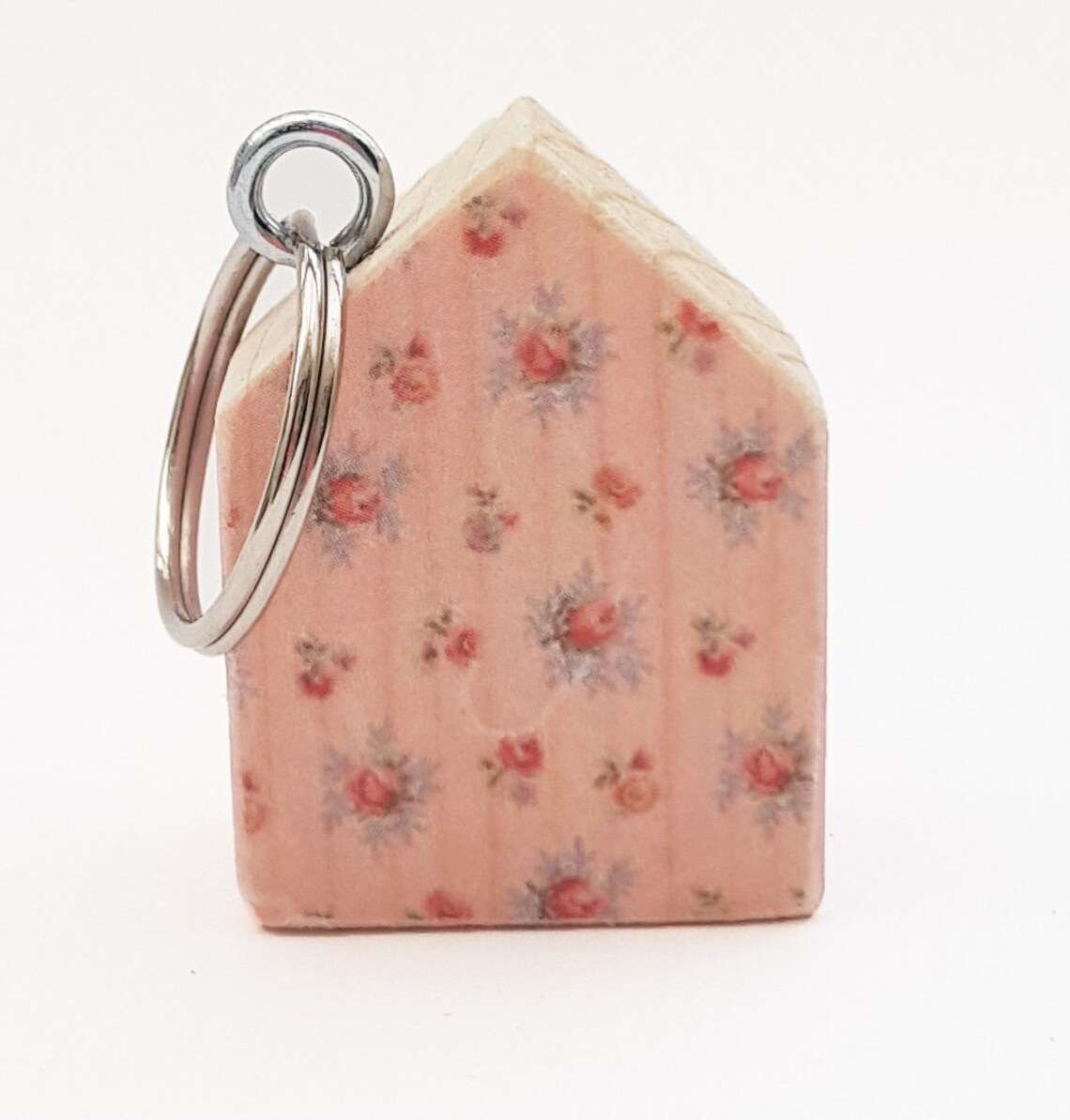 Keychain Cottage With Floral Reverse Pink Keyring Wooden House - Etsy UK