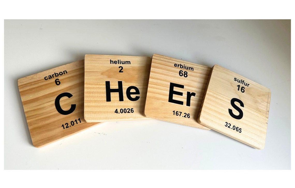 Periodic Table cheers Coaster Set 4 Wooden Coasters Using Element ...