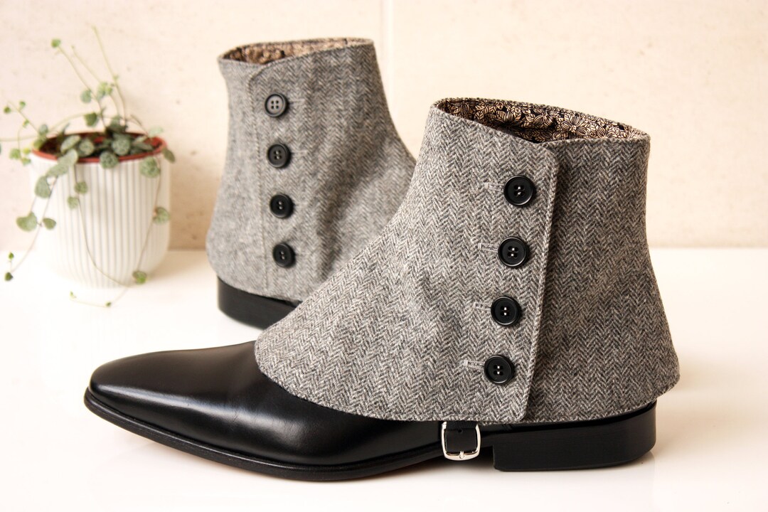 Luxury Men's Spats Silver Grey Herringbone Merino Wool for Elegant Men ...
