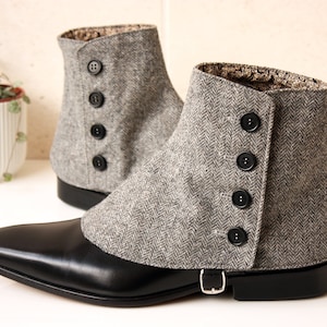 Luxury Men's Spats Silver Grey Herringbone Merino Wool for Elegant Men ...