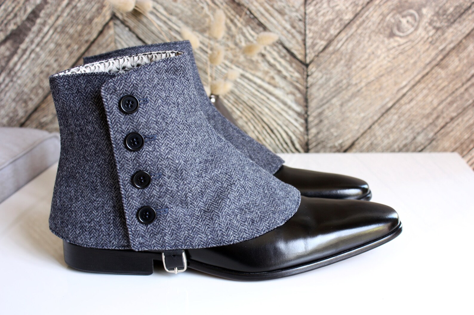 Luxury Men's Spats Indigo Color Herringbone Merino Wool - Etsy