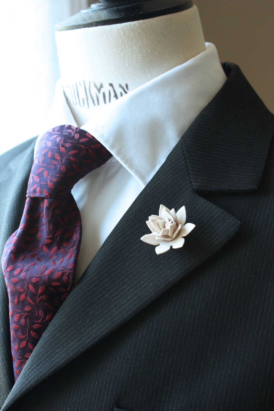 Succulent Flower Lapel Pin for Men, Wedding Boutonniere, Ivory ...