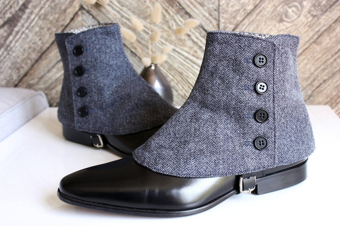 Luxury Men's Spats Indigo Color Herringbone Merino Wool - Etsy