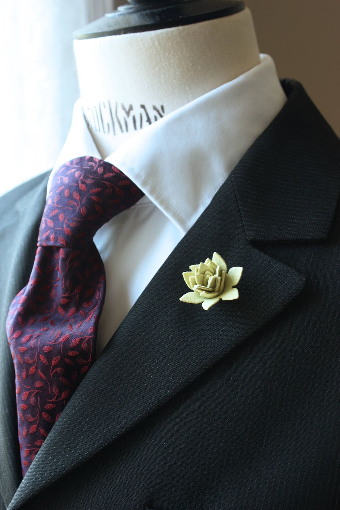 Succulent Flower Lapel Pin for Men, Wedding Boutonniere, Anise Green ...