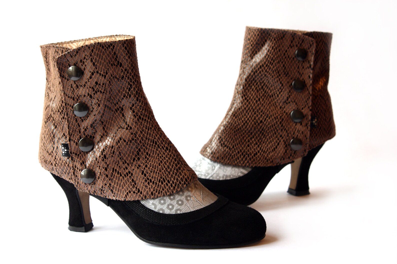 Short Spats Chestnut Snakeskin Fabric Women's Spats for | Etsy