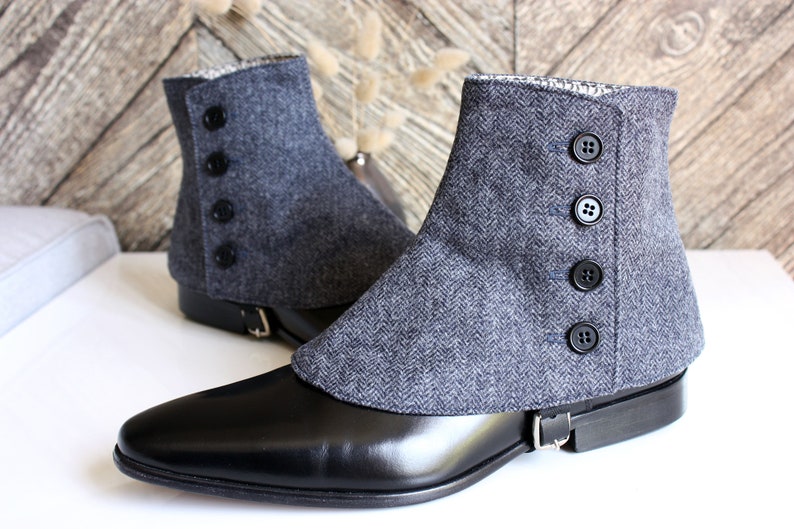 Luxury Men's Spats Indigo Color Herringbone Merino Wool - Etsy