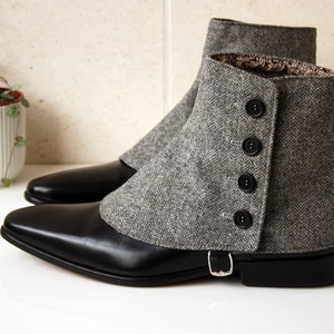 Luxury Men's Spats Silver Grey Herringbone Merino Wool for Elegant Men ...