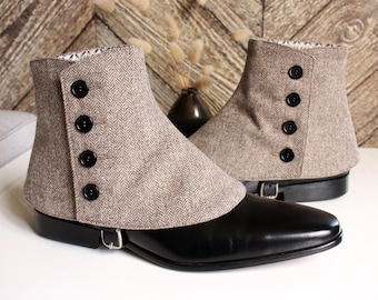 Luxury Men's Spats Silver Grey Herringbone Merino Wool for Elegant Men ...