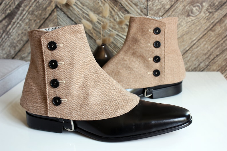 Luxury Men's Spats Camel Color Herringbone Merino Wool for Elegant Men ...