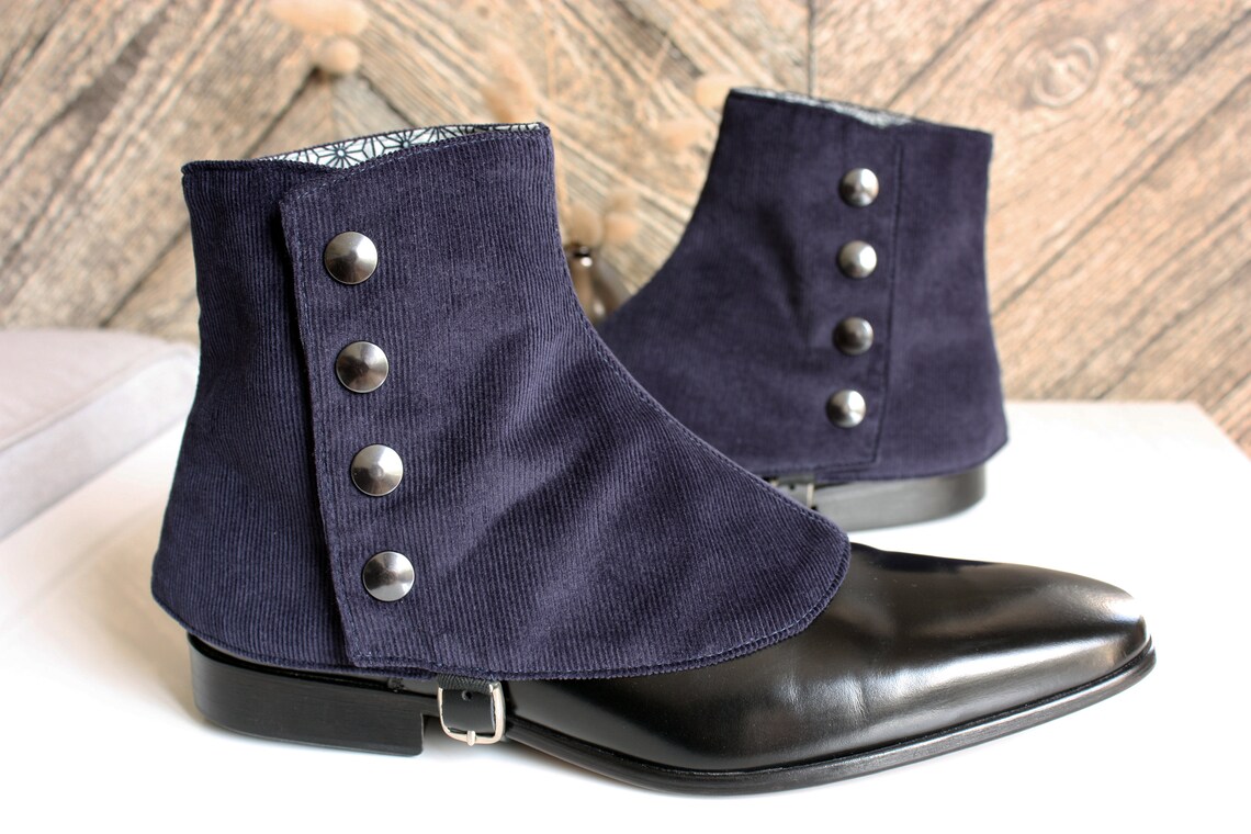 Luxury Men's Spats Navy Blue Corduroy Velvet for Elegant Men Dandy ...