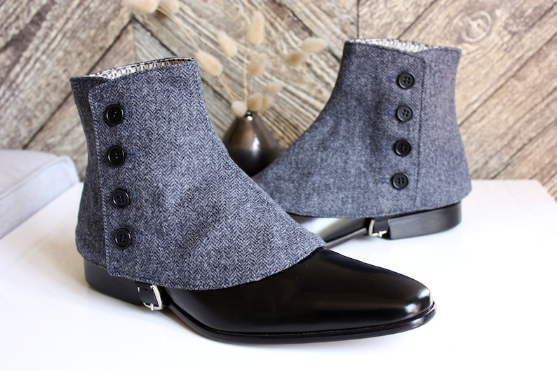 Luxury Men's Spats Indigo Color Herringbone Merino Wool - Etsy