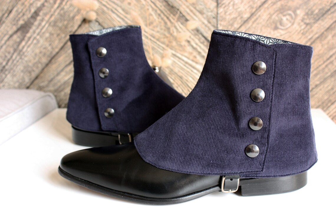 Luxury Men's Spats Navy Blue Corduroy Velvet for Elegant Men Dandy ...