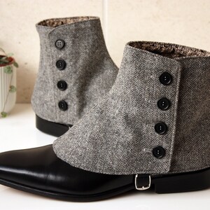 Luxury Men's Spats Silver Grey Herringbone Merino Wool for Elegant Men ...