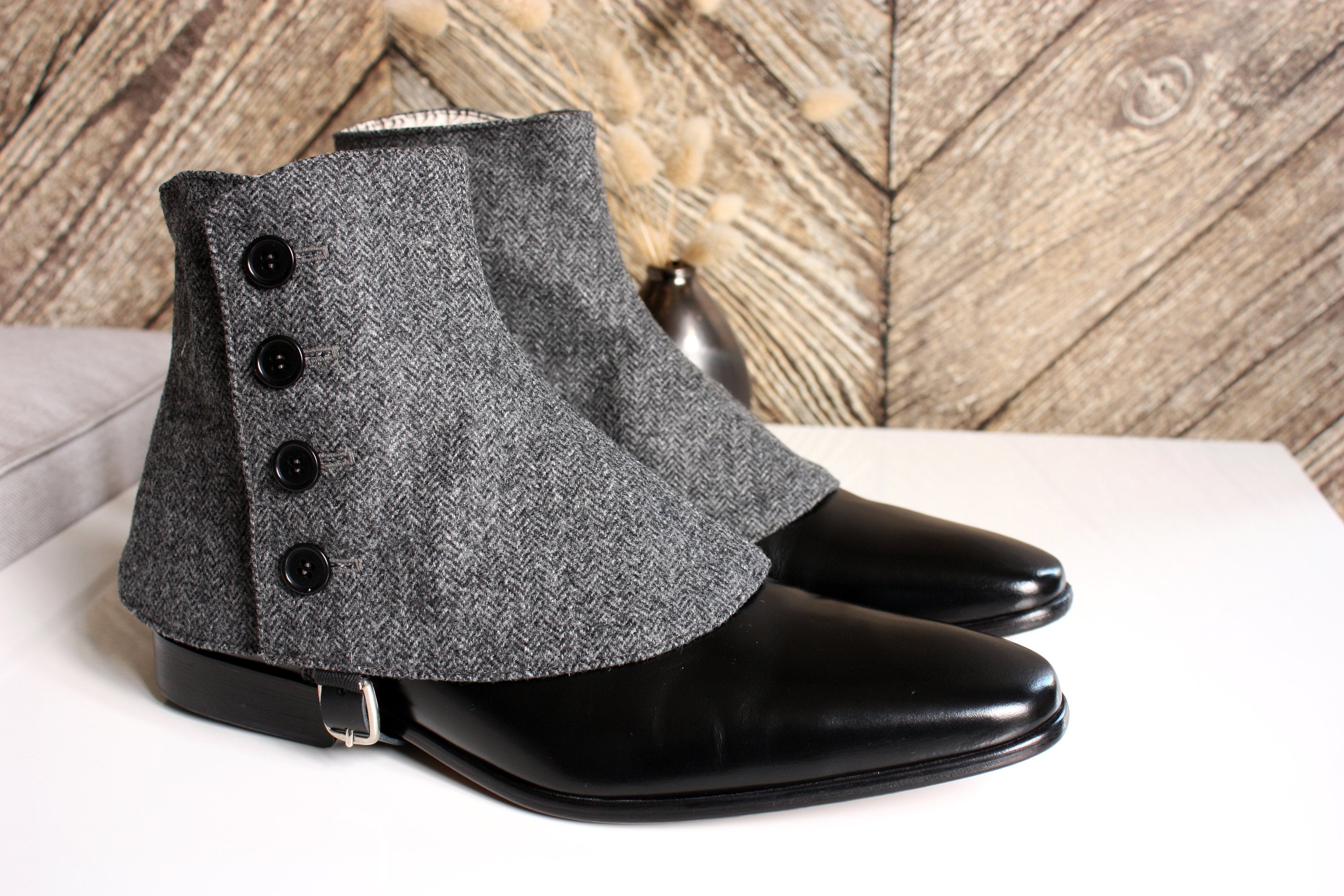 Luxury Men's Spats Charcoal Grey Herringbone Merino Wool - Etsy
