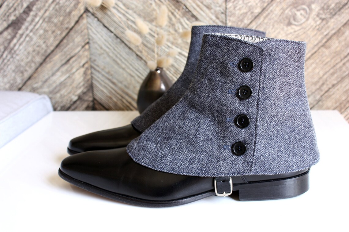 Luxury Men's Spats Indigo Color Herringbone Merino Wool - Etsy