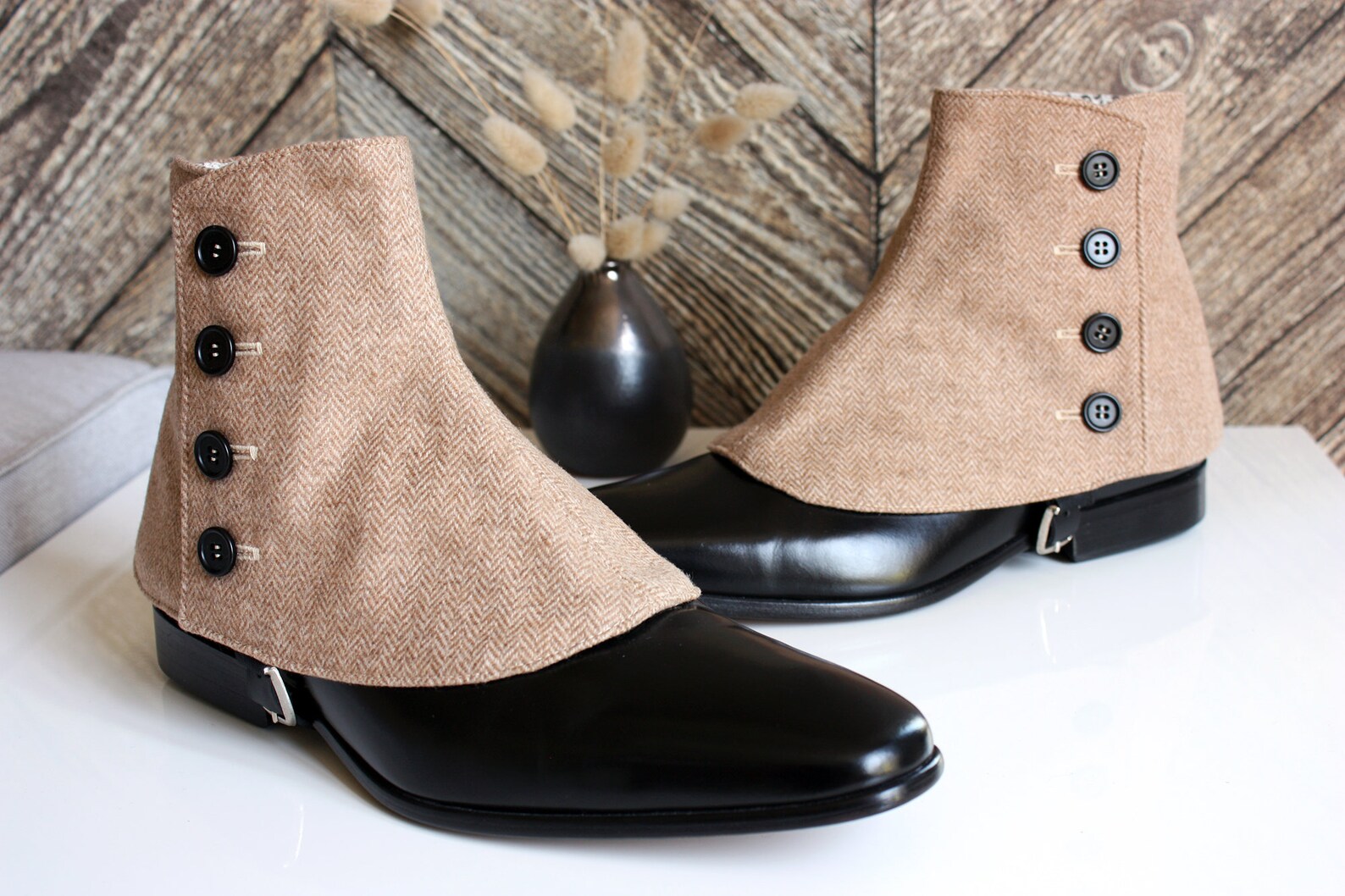 Luxury Men's Spats Camel Color Herringbone Merino Wool for Elegant Men ...