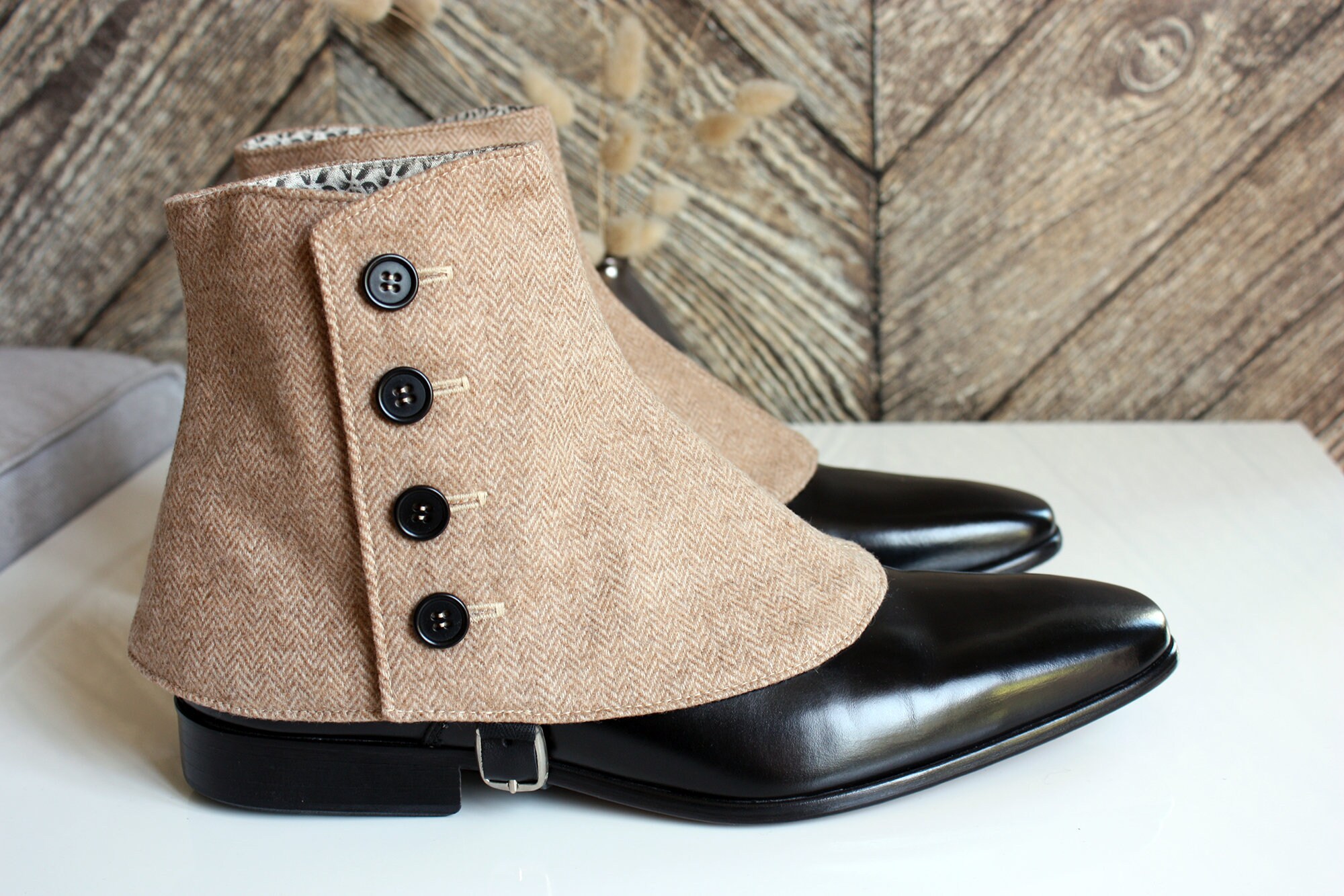 Luxury Men's Spats Camel Color Herringbone Merino Wool for Elegant Men ...