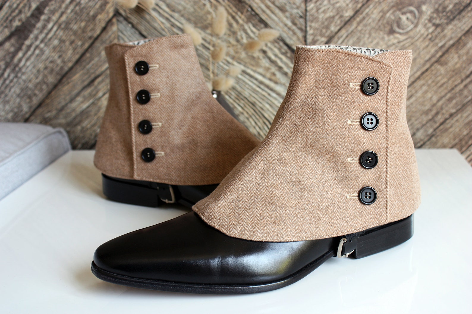 Luxury Men's Spats Camel Color Herringbone Merino Wool for Elegant Men ...