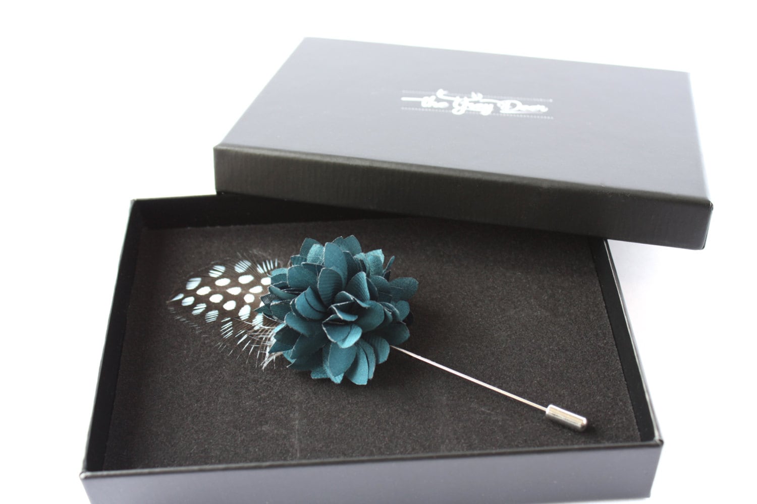 Flower and Feather Lapel Pin Wedding Boutonniere Teal Blue - Etsy
