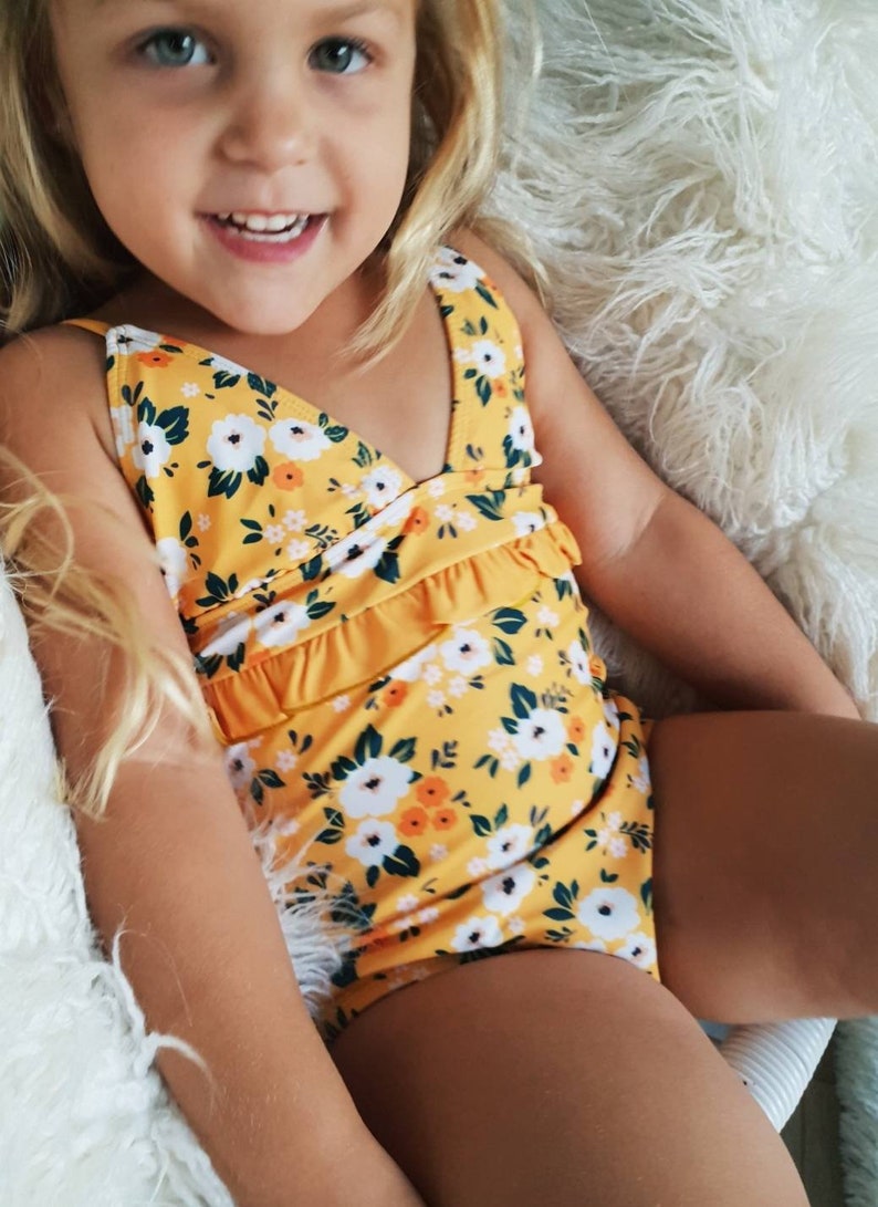 Retrokids Swimwear Floral Print Mustard Yellow Flowers Etsy