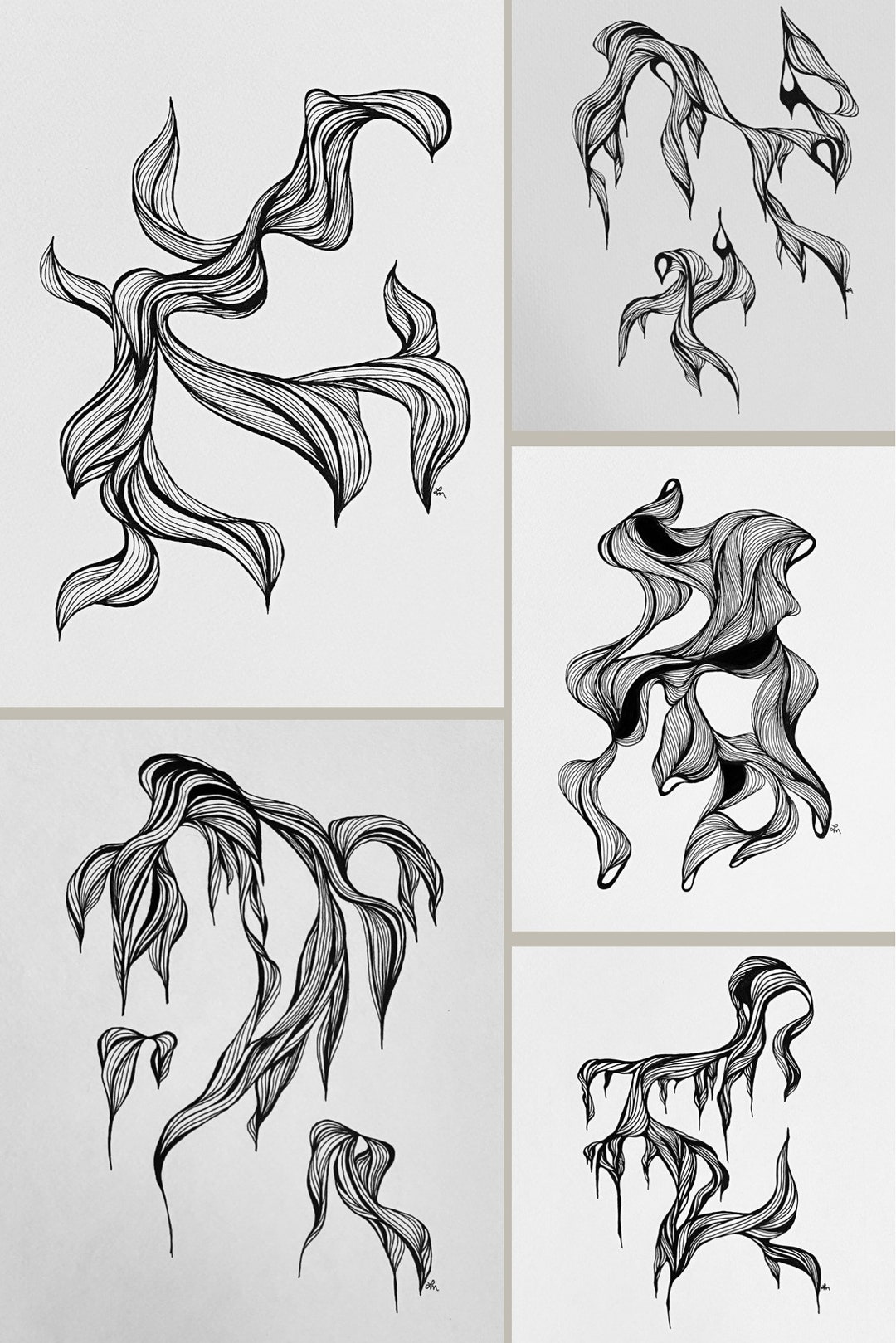 Abstract Line Ink Drawings - Black and White - Etsy