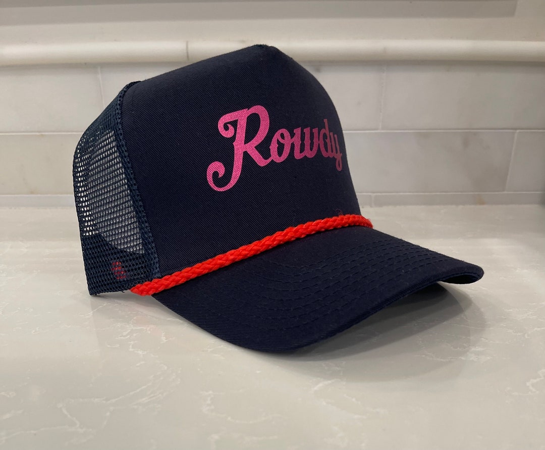 Rowdy Navy Red and Pink Rope Trucker Hat Retro Vintage Western Country ...