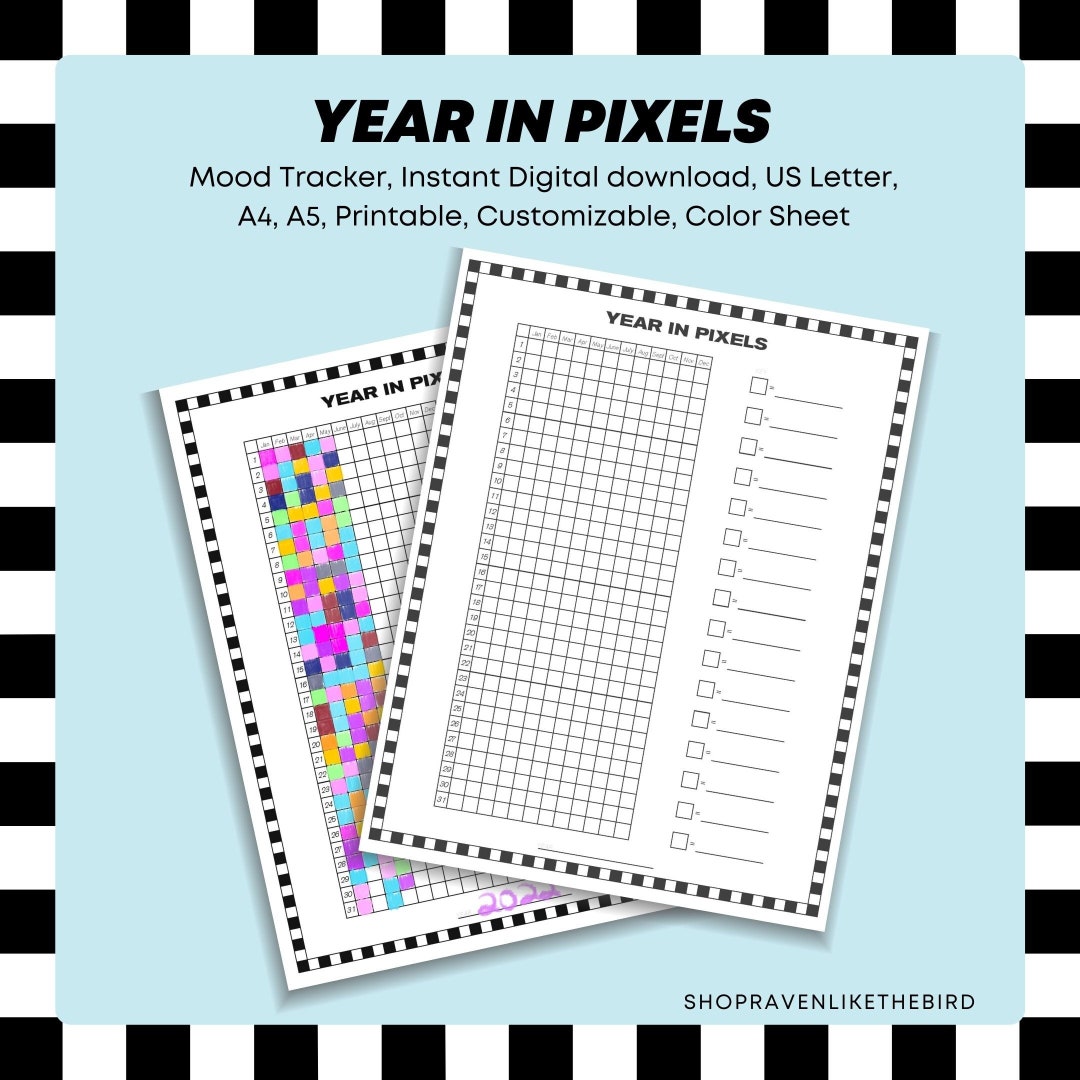 Year in Pixels, Digital Download, Mood Tracker, PDF, Printable ...