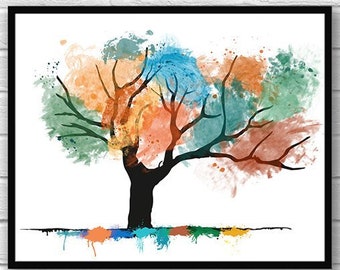 Colorful tree art | Etsy