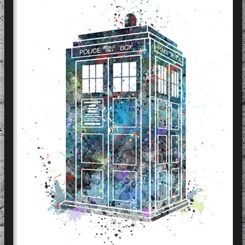 Tardis From Dr Who Print Abstract Watercolor Poster Blue Wall - Etsy