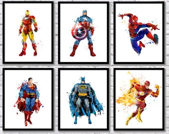 Superhero watercolor | Etsy