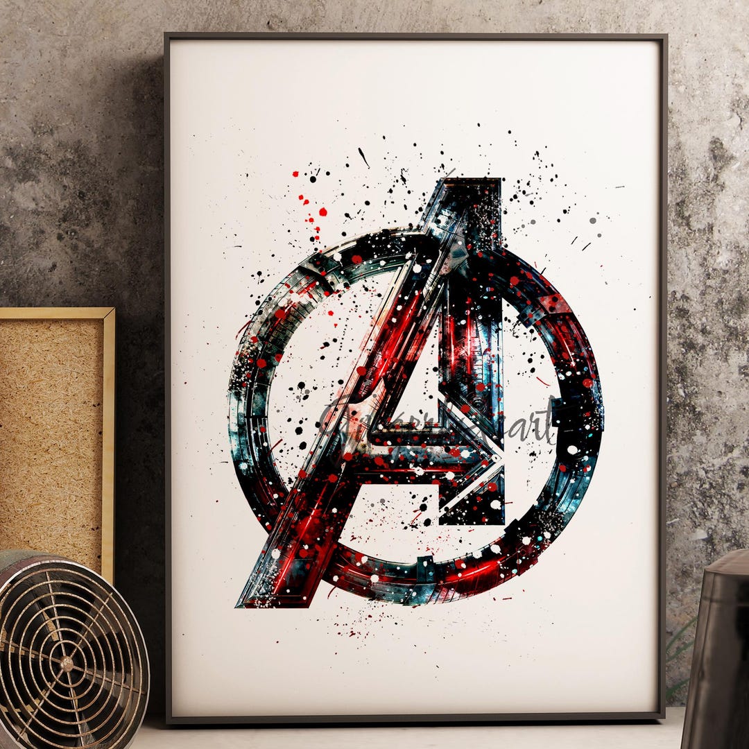 Avengers Logo Watercolor Print: Superhero Comic Wall Art 318 - Etsy