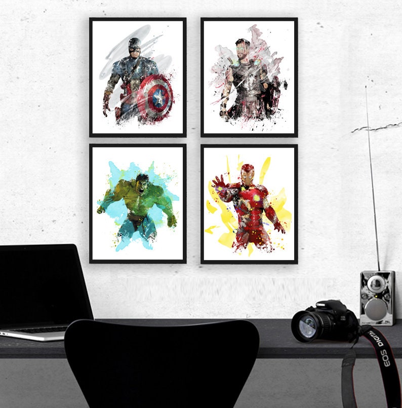 Avengers Watercolor Superhero Art Print Iron Man Captain - Etsy