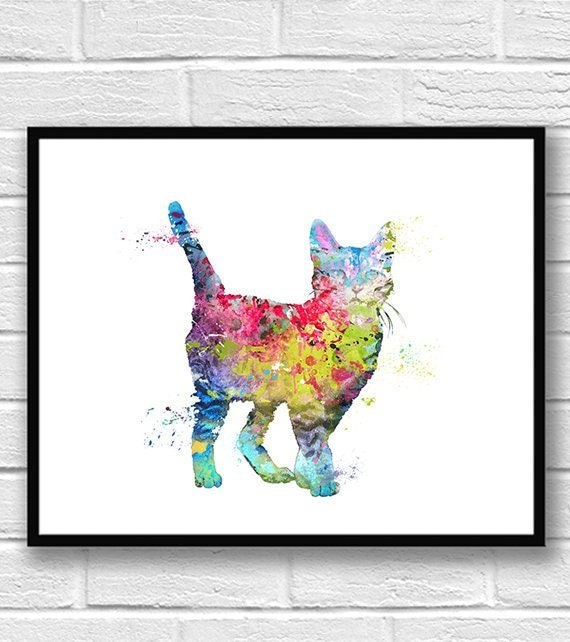 Cat Art Watercolor Print Kitty Cat Print Colorful Cat Pet - Etsy