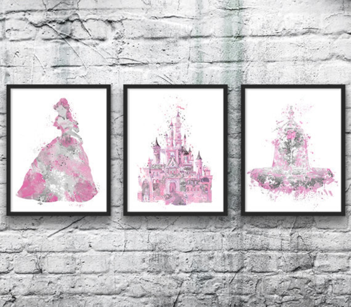 Princess Belle Watercolor Print Castle Art Beauty and Beast - Etsy