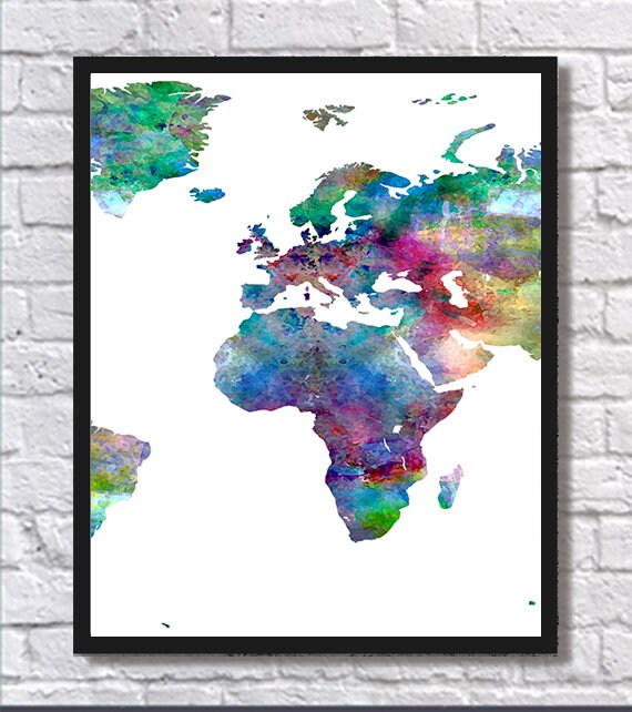 Watercolor World Map Art Print World Map Travel Map of the | Etsy