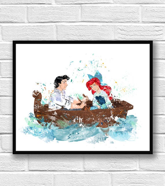 Princess Ariel Watercolor Print Prince Eric Art Print Movie