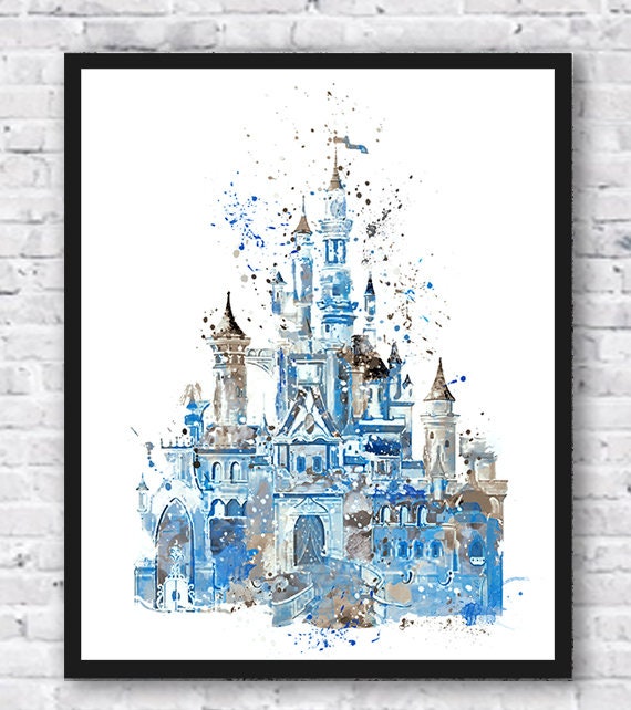 Castle Watercolor Print Princess Poster Blue Gray - Etsy