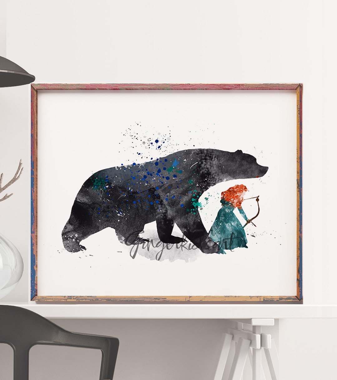 Princess Merida Art Print: Brave and Bear Watercolor Kids Decor 205 - Etsy