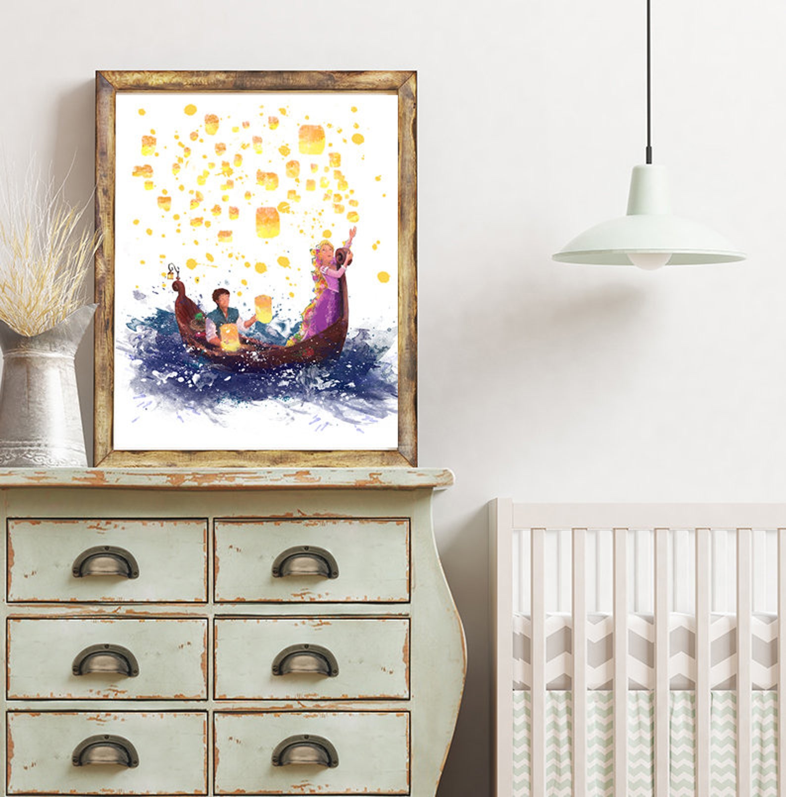 Princess Rapunzel Tangled Flynn Rider Boat Watercolor - Etsy
