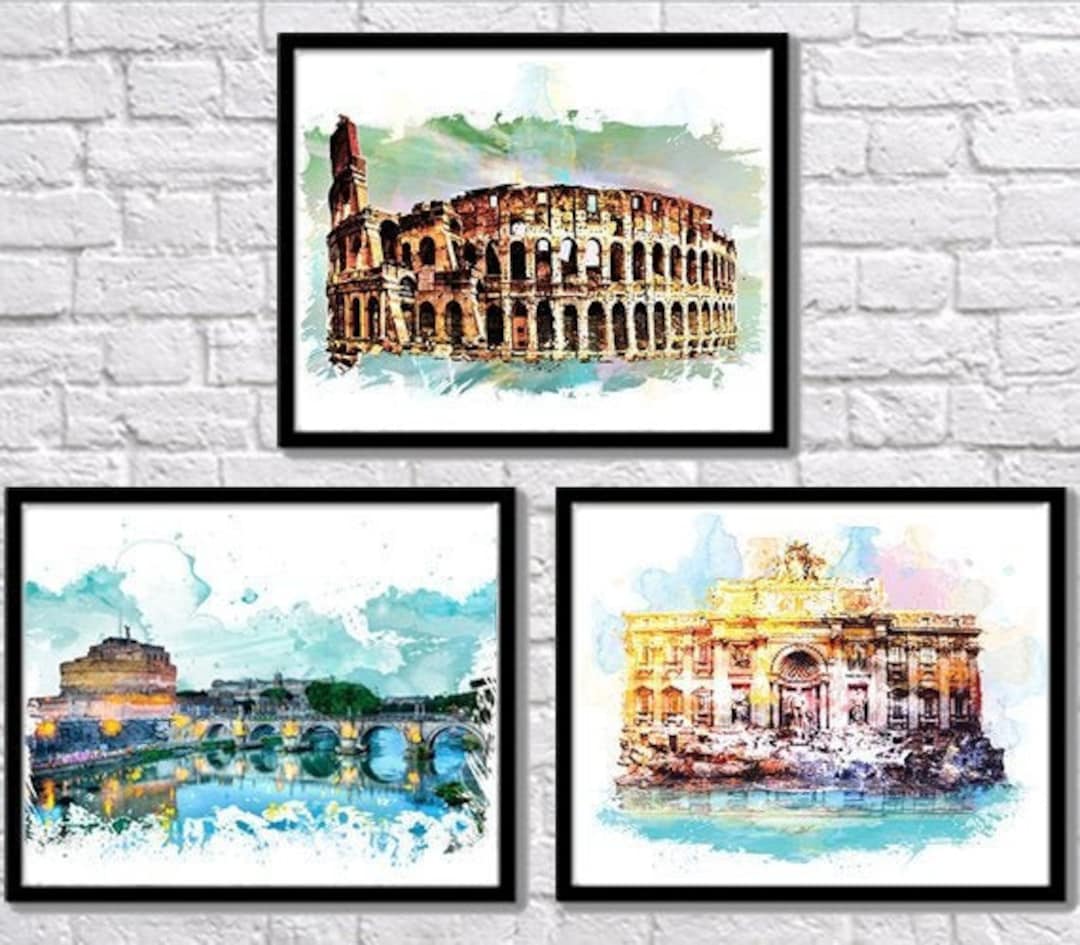Rome Watercolor Art, Ancient Rome Print, Italy Painting, Coliseum ...