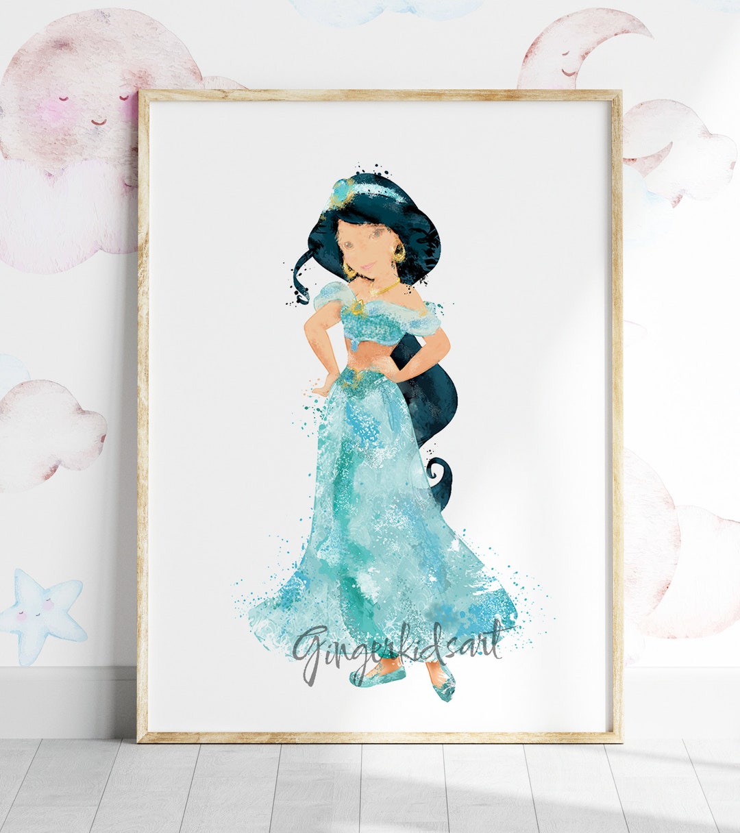 Princess Jasmine, Aladdin, Watercolor, Art Print, Genie, Movie Poster ...