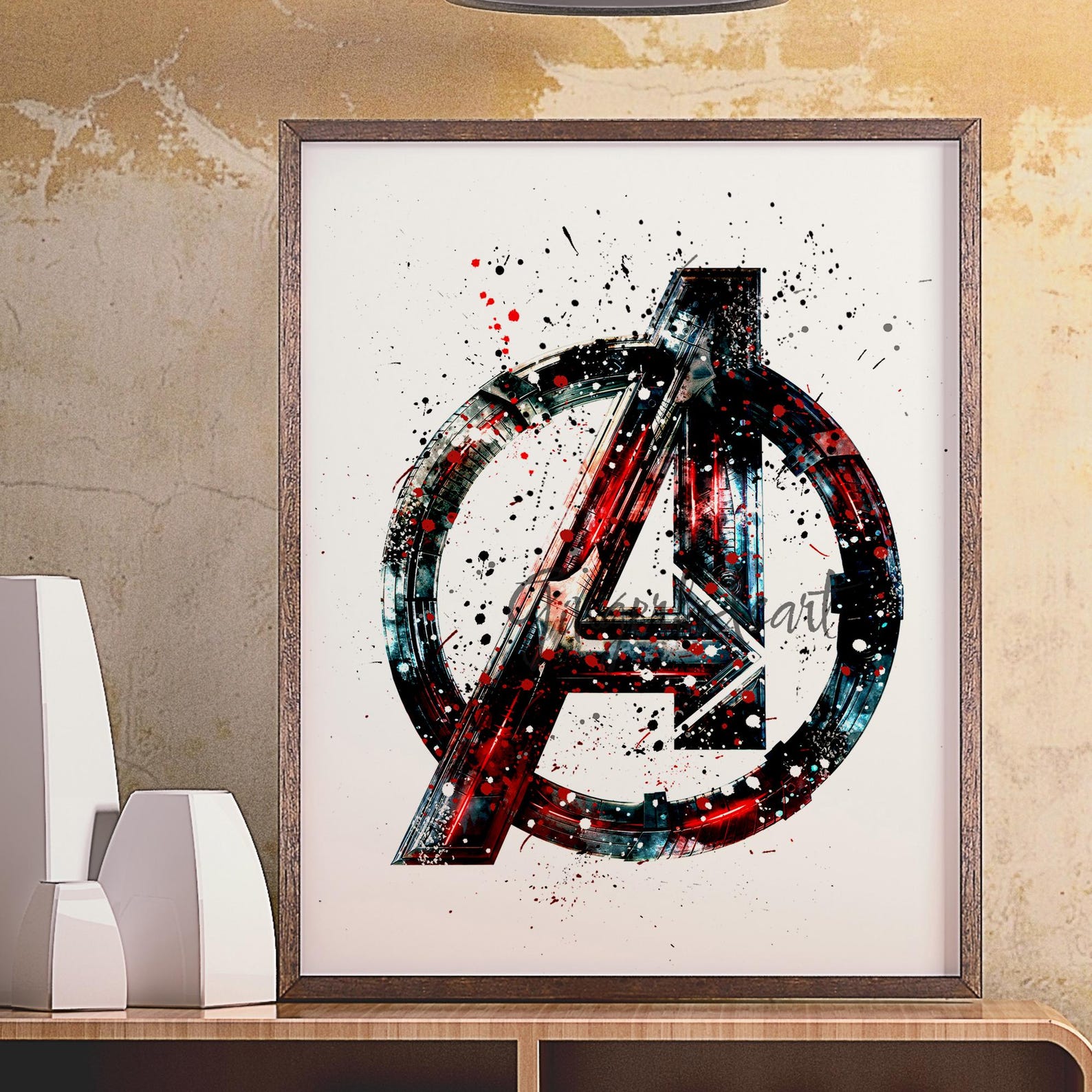 Avengers Logo Watercolor Print: Superhero Comic Wall Art 318 - Etsy