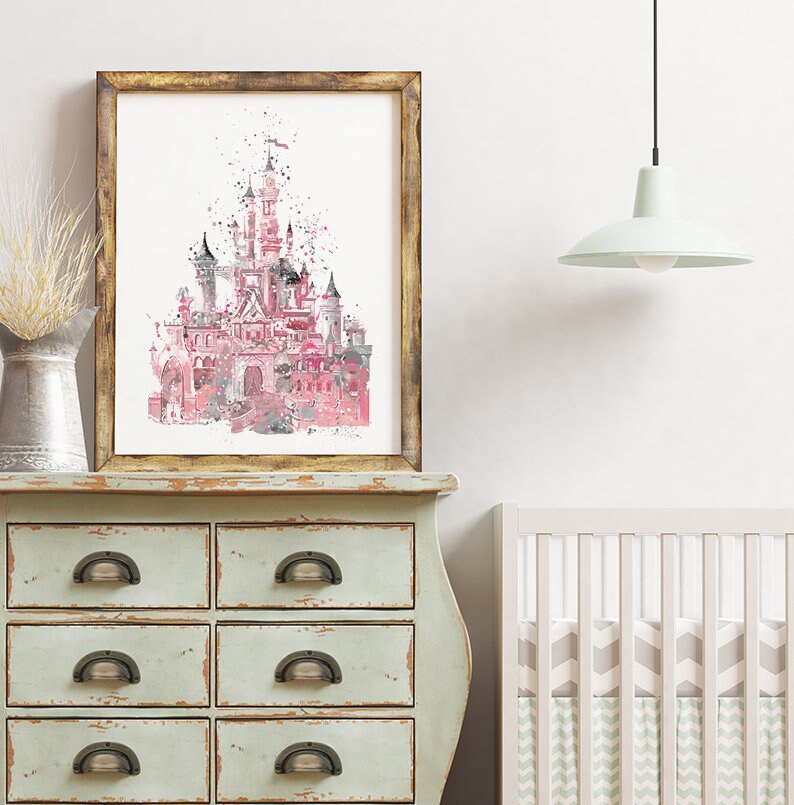 Pink Castle Watercolor Print Castle Art Colorful Poster - Etsy